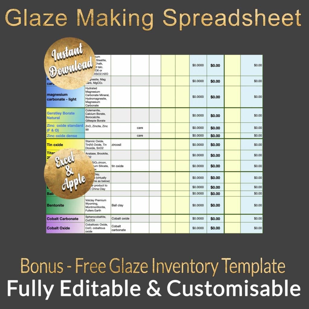 Spreadsheet - Glaze Ingredients & Costing » Hazy Tales Pottery Studio